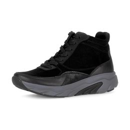 Keilsneaker Gabor Rollingsoft, Damen, Gr. 38, grau (schwarz, anthrazit), Kalbsleder, Veloursleder, Schuhe, Schn&uuml;rboots, High Top-Sneaker, Komfortschuh, gepolsterter Schaftrand, Topseller
