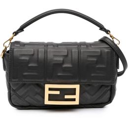Fendi Hobo Bags - Mini Zucca Embossed Leather Baguette Satchel - Gr. unisize - in Schwarz - f&uuml;r Damen