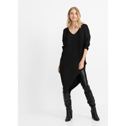 bonprix Long-Pullover, schwarz, Gr.36/38 (S), modischer Pullover mit asymmetrischem Saum