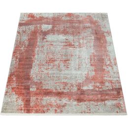 Teppich Paco Home, B:80cm H:5mm L:150cm, rot, Polyester, Wohnzimmer, Teppiche, "Pandora 329", Kurzflor, Handweb-Optik, modernes Design, mit Fransen