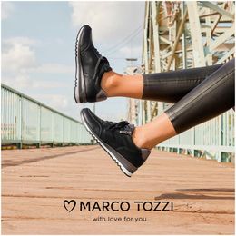 Marco Tozzi Damen Sneaker, Gr. 38, schwarz, Lederimitat, Schuhe, mit Feel Me-Ausstattung, Freizeitschuh, Halbschuh, Schn&uuml;rschuh