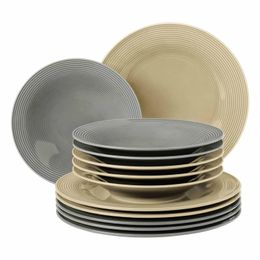 Seltmann Weiden Geschirr-Set "Tafelservice Beat Color Glaze 12er Set beige-grau", bunt, Geschirr-Sets
