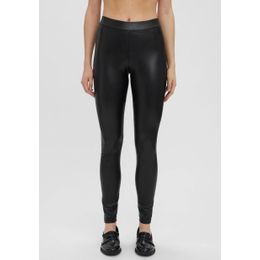 V&eacute;ro Moda VERO MODA Damen Lederimitathose "VMGANA MR PL LEGGING", schwarz, Gr. XS, leicht gl&auml;nzend, unifarben, Web, Obermaterial: 95% Polyester, 5% Elasthan,