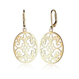 Elli Damen Paar Ohrh&auml;nger "Ornament Blume Orientalisch Oval Schmuck Geschenk 925 Silber", onesize, ohne Stein, Silber 925 (Sterlingsilber), gold,