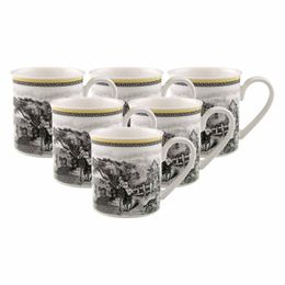 Villeroy & Boch VILLEROY & BOCH Becher "Kaffeebecher Audun Ferme 300 ml 6er Set wei&szlig;-grau-gelb", bunt, Trinkgef&auml;&szlig;e