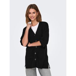Only Damen Strickjacke "ONLKATIA LS RIB V LOOSE CARDIGAN CC KNT", schwarz, Gr. M, unifarben, Strick, Obermaterial: 50% Viskose, 27% Nylon, 23%