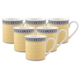 Villeroy & Boch VILLEROY & BOCH Becher "Kaffeebecher Audun Fleur 300 ml 6er Set wei&szlig;-grau-gelb", bunt, Trinkgef&auml;&szlig;e