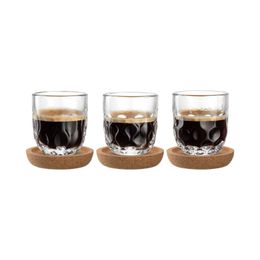 Leonardo Espressoglas "Espresso-Set mit Untersetzer Gocce 60 ml 3er Set transparent", 6 tlg., bunt, Trinkgef&auml;&szlig;e