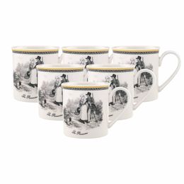 Villeroy & Boch VILLEROY & BOCH Becher "Kaffeebecher Audun Chasse 300 ml 6er Set wei&szlig;-grau-gelb", bunt, Trinkgef&auml;&szlig;e