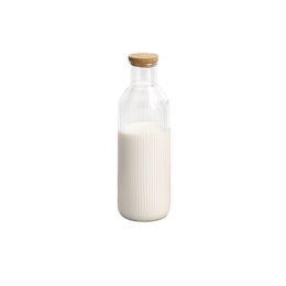 APS Karaffe "LINES, 1 Liter, aus Glas, mit Deckel aus Kork", 1.000ml, transparent, Karaffen, eleganter Krug mit moderner Linienstruktur