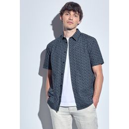 Street One MEN Herren Kurzarmhemd, blau, Gr. XL, bedruckt, Web, 100% Baumwolle, Hemden, mit Knopfleiste