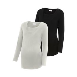 Neun Monate Damen Umstandsshirt "2er Pack Stillshirts mit praktischem Ausschnitt", schwarz, Basic, Gr. 44, unifarben, Jersey, Obermaterial: 95%