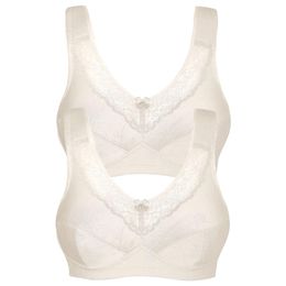SuSa Damen Entlastungs-BH "2er Pack Entlastungs BH ohne B&uuml;gel Basic", Gr. 80, beige, Stoff, Obermaterial: 55% Polyamid PA. 39% Baumwolle CO. 6%