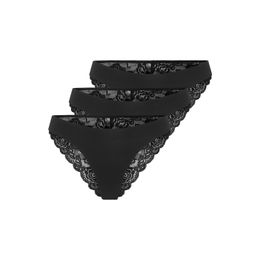 Only Damen Slip "Slip ONLCHLOE LACE BRAZIL 3er Pack", Gr. XS, schwarz, Obermaterial: 90% Polyamid PA. 10% Elasthan EL., Unterhosen