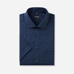 OLYMP Herren Kurzarmhemd "Luxor modern fit", blau, Gr. 47, Web, Obermaterial: 100% Baumwolle, Hemden, mit mehrfarbigen Druck