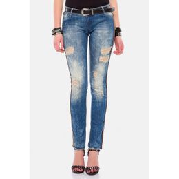 Cipo & Baxx CIPO & BAXX Damen Destroyed-Jeans "Jeans", blau, Gr. 30, unifarben, 98% Baumwolle, 2% Elasthan, Jeans, mit Glitzer-Streifen, WD-369
