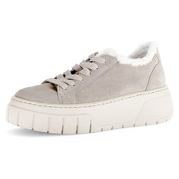 Gabor Damen Plateausneaker, Gr. 38, beige, Textil, Veloursleder, Schuhe, Plateau, Freizeitschuh, Halbschuh, Schn&uuml;rschuh mit Best Fitting