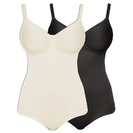 SuSa Damen Body "2er Pack Body mit B&uuml;gel Catania", Gr. 90, bunt, Obermaterial: 60% Polyamid PA. 25% Elasthan EL. 15% Polyester PES., Bodys