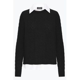 oxmo Damen Strickfleece-Pullover "Strickpullover OXFSanvi", schwarz, Gr. XL, Obermaterial: 91% Polyester PES. 9% Nylon NY., Pullover