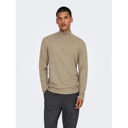 Only & Sons ONLY & SONS Herren Troyer "ONSLOUI REG 12 MEL HALF ZIP KNIT NOOS", beige, Gr. S, meliert, Strick, Obermaterial: 60% Baumwolle, 20% Nylon, 20%