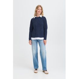 oxmo Damen Strickfleece-Pullover "Strickpullover OXFSanvi", blau, Gr. M, Obermaterial: 91% Polyester PES. 9% Nylon NY., Pullover