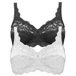 SuSa Damen B&uuml;gelloser BH "2er Pack BH ohne B&uuml;gel Latina", Gr. 100, bunt, Spitze, Obermaterial: 77% Polyamid PA. 15% Baumwolle CO. 8% Elasthan EL., BHs