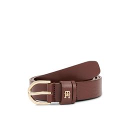 Lederg&uuml;rtel Tommy Hilfiger "ESSENTIAL EFFORTLESS 2.5 cm breit GOLD", Damen, Gr. 70, rich walnut, Rindsleder, unifarben, G&uuml;rtel Lederg&uuml;rtel, Logoemblem, weiche Haptik, ovale Einfachdornschlie&szlig;e