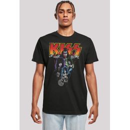 F4NT4STIC Damen T-Shirt "Kiss Rock Band Neon", schwarz, Gr. L, Obermaterial: 100% Baumwolle, Shirts, Premium Qualit&auml;t, Musik, By Rock Off