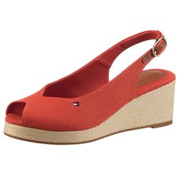 Tommy Hilfiger Damen Keilsandalette "FLAG MID WEDGE ESPAD SLINGBACK", Gr. 40, rot, Leder, Textil, Schuhe, Plateau, Sommerschuh, Riemchensandale mit