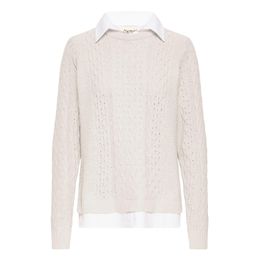 oxmo Damen Strickfleece-Pullover "Strickpullover OXFSanvi", wei&szlig;, Gr. XL, Obermaterial: 91% Polyester PES. 9% Nylon NY., Pullover