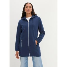 bonprix Long-Sweatjacke mit Rei&szlig;verschlusstaschen, blau, Gr.56/58 (3XL), Bequeme Long-Sweatjacke mit Kapuze und Eingrifftaschen, 60% Baumwolle