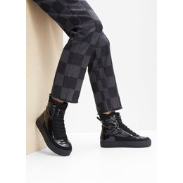 bonprix Gef&uuml;tterte Schn&uuml;rboots, schwarz, Gr.37, Glamour&ouml;ser Schn&uuml;r Boot mit Materialmix, aus Lack