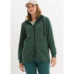 bonprix Long-Fleecejacke mit Rei&szlig;verschluss-Taschen, gr&uuml;n, Fleece