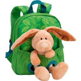 Kinderrucksack Nici "Travel Friends, Rucksack mit Pl&uuml;sch Hase, 25 cm", Kinder, Gr. B/H/T: 21cm x 26cm x 13cm, gr&uuml;n, Polyester, Rucks&auml;cke