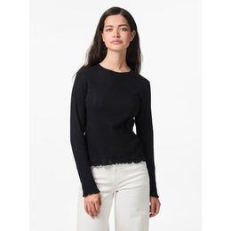 Langarmshirt Pieces "PCMARIE LS O-NECK POIN TOP JRS NOOS BC", Damen, Gr. XS, schwarz, Jersey, Obermaterial: 100% Baumwolle, unifarben, regular fit normal, Rundhals, gewellter Abschluss, Shirts Langarmshirt