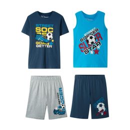 bonprix T-Shirt + Tanktop + Bermudas (4-tlg. Set), blau, Viskose