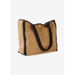 bonprix Strohshopper mit Kontrastdetails, beige, Gr.36x38 cm, L&auml;ssiger Strohshopper mit viel Stauraum, ein idealer Strandbegleiter, aus Stroh/Strohoptik