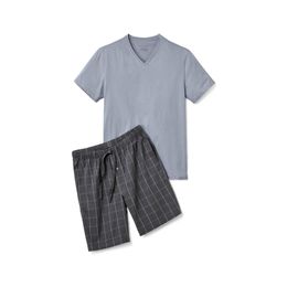 Tchibo - Shorty-Pyjama mit gewebter Hose - Herren - Gr. XL - dunkelgrau/kariert