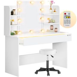 Casaria Schminktisch Lucia Wei&szlig; 140x110x40cm mit LED + Rollhocker