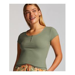 Hunkem&ouml;ller Hunkem&ouml;ller Pyjama-Oberteil "Henley" in Khaki - 52% | Gr&ouml;&szlig;e L | Damen-loungewear