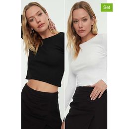 Trendyol 2er-Set: Longsleeves in Schwarz/ Wei&szlig; - 60% | Gr&ouml;&szlig;e M | Damen-tops
