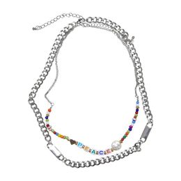 Urban Classics Kette 'Peace Bead' Damen Gr&ouml;&szlig;e One Size gr&uuml;n / orange / rot / silber
