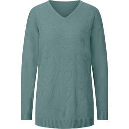 CR&Eacute;ATION L Damen Longpullover mit Ajour-Herzchen jade Gr&ouml;&szlig;e 38