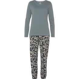 Damen Pyjama graublau schwarz-gemustert Gr&ouml;&szlig;e 40/42