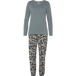 Damen Pyjama graublau schwarz-gemustert Gr&ouml;&szlig;e 44/46