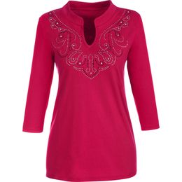 Damen 3/4-Arm-Shirt mit Glitzersteinchen rot, Gr&ouml;&szlig;e 46