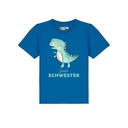 watabout.kids T-Shirt 'Dinosaurier 03 Gro&szlig;e Schwester' Jungen Gr&ouml;&szlig;e 134/146 royalblau / mischfarben