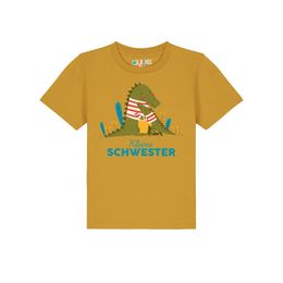 watabout.kids T-Shirt 'Krokodil Kleine Schwester' Jungen Gr&ouml;&szlig;e 122/128 ocker / gr&uuml;n / petrol