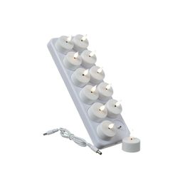 MARELIDA 12er Set LED Teelichter mit Ladestation wiederaufladbar in wei&szlig; | Gr.: onesize