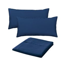 Erwin M&uuml;ller Erwin M&uuml;ller Mako-Satin Sommer-Set 3-teilig Landshut in dunkelblau | Gr.: 280x240 m (80x80 cm)